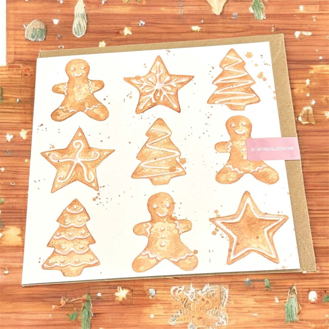 Gingerbread Christmas Card by Antonia Illustration – Just Makers