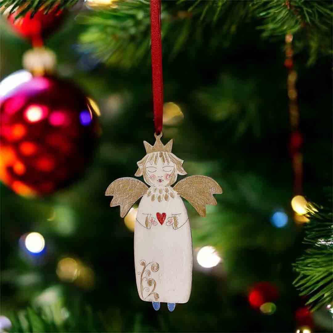 Hand Painted Angel Wooden Decoration - Natty Deco – Just Makers