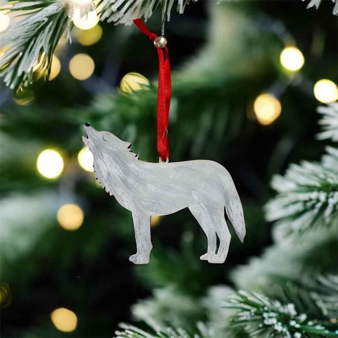 Hand Painted Wolf Wooden Decoration - Natty Deco – Just Makers